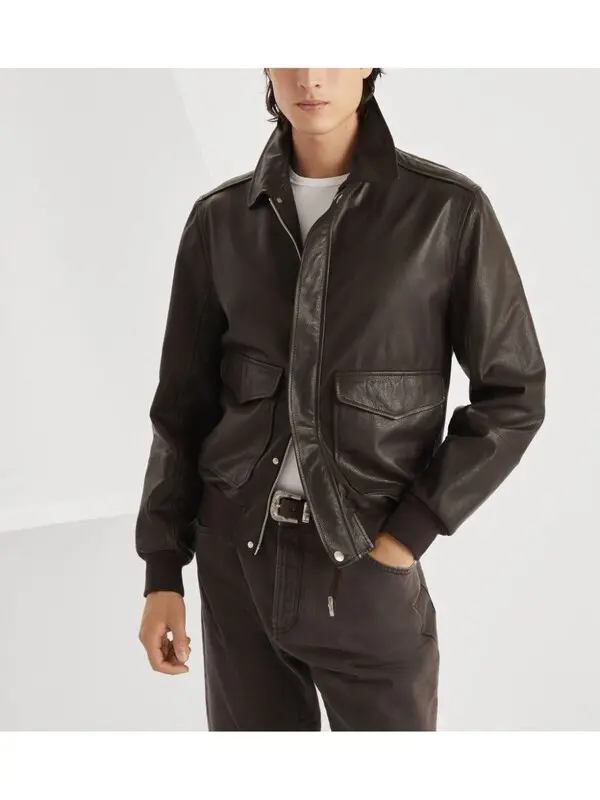 Brunello Cucinelli Aviator Leather Jacket