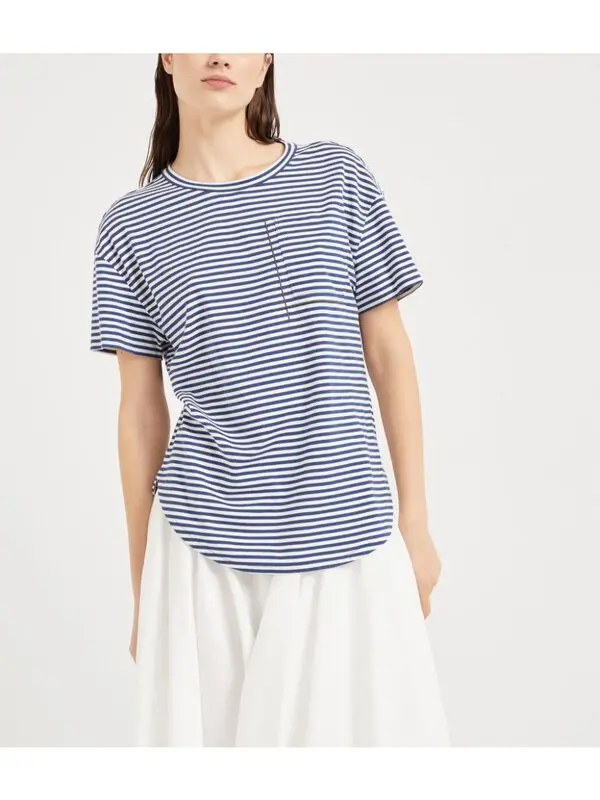 Brunello Cucinelli Monili Chain Embellished Striped Cotton Shirt
