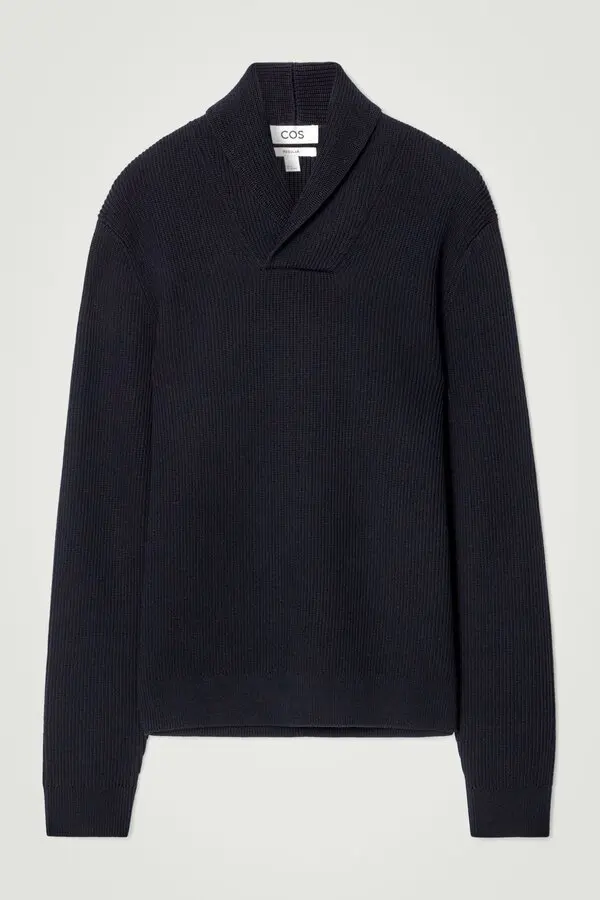 Cos Shawl-collar Ribbed Merino Wool Sweater - Blue