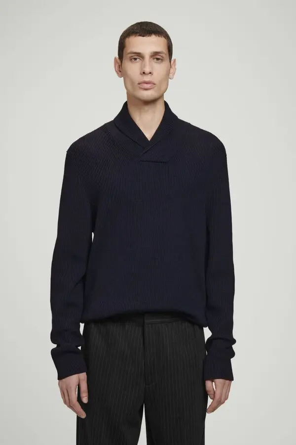 Cos Shawl-collar Ribbed Merino Wool Sweater - Blue