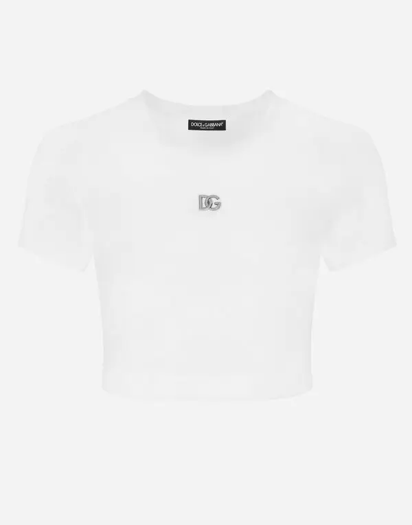 Dolce & Gabbana Cropped Jersey T-shirt With Dg Logo - White
