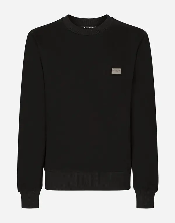 Dolce & Gabbana Cotton Jersey Sweatshirt With Logo Tag - Blue