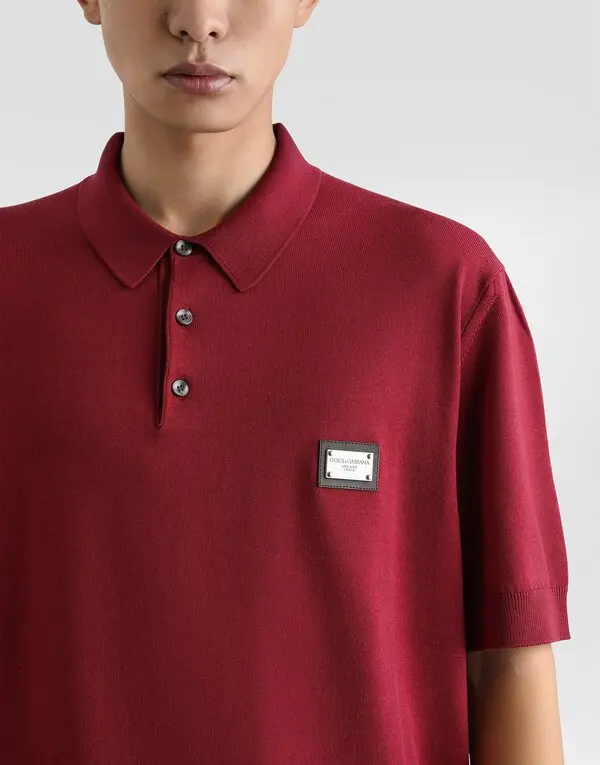 Dolce & Gabbana Wool Polo-shirt With Branded Tag - Bordeaux