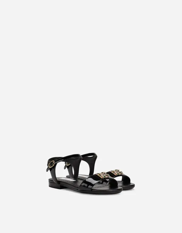 Dolce & Gabbana Patent Leather Sandals With Dg Logo - Black