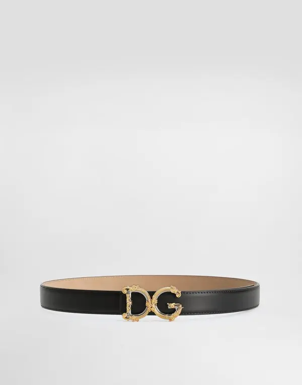 Dolce & Gabbana Calfskin Belt With Dg Logo - Black