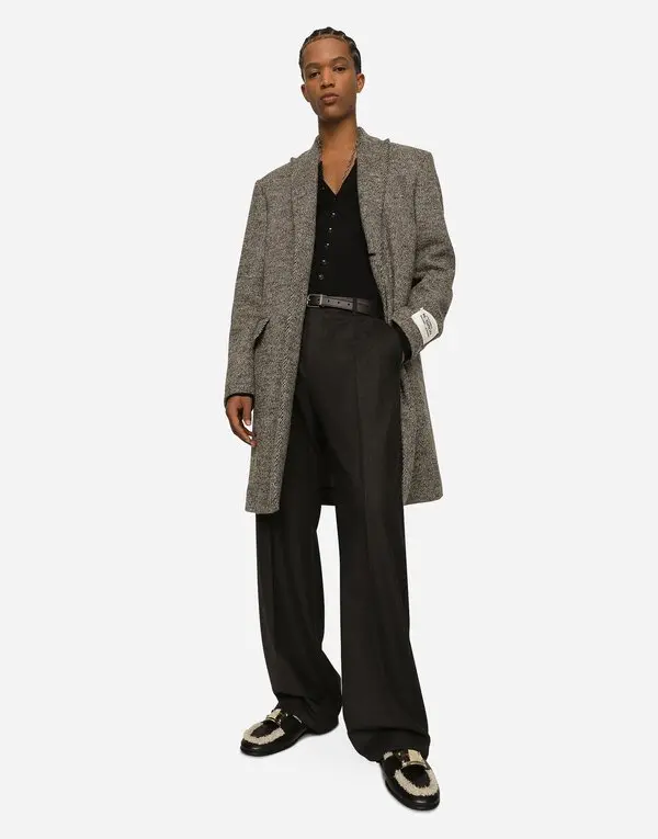 Dolce & Gabbana Single-breasted Melange Diagonal-weave Wool Coat - Multicolor