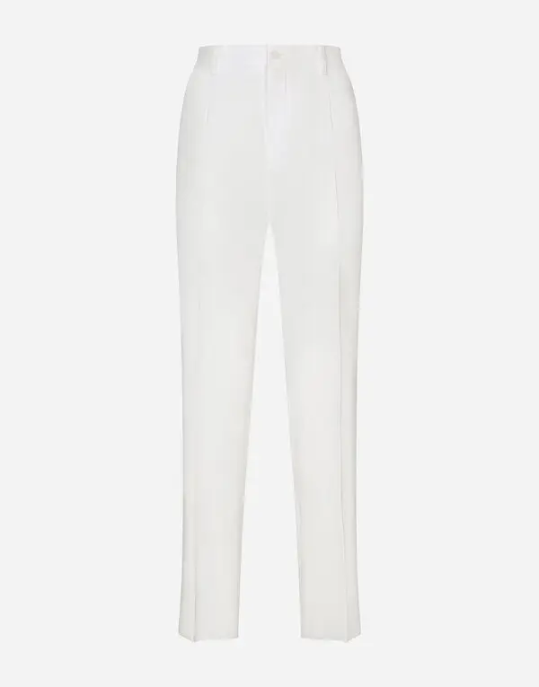 Dolce & Gabbana Stretch Cotton Twill Pants With Branded Tag - White