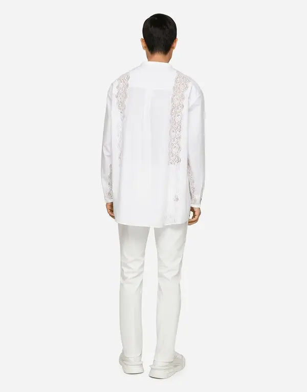Dolce & Gabbana Stretch Cotton Twill Pants With Branded Tag - White