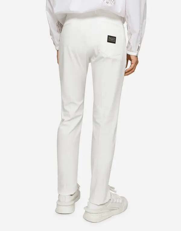 Dolce & Gabbana Stretch Cotton Twill Pants With Branded Tag - White