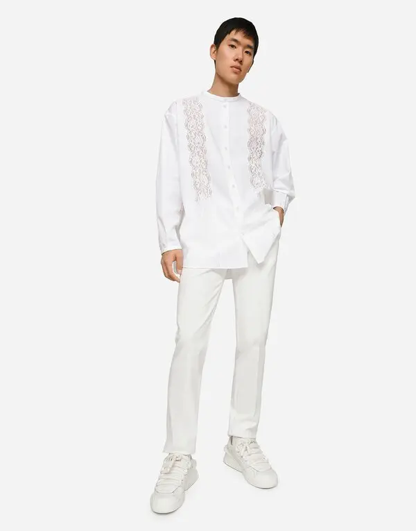 Dolce & Gabbana Stretch Cotton Twill Pants With Branded Tag - White