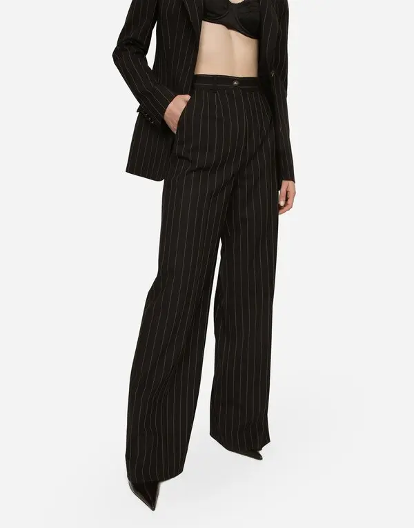Dolce & Gabbana Pinstripe Wool Palazzo Pants - Multicolor