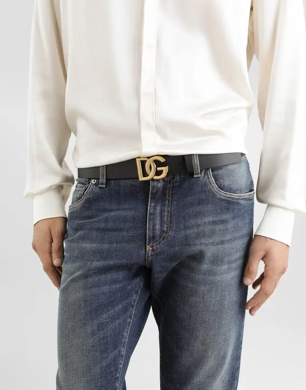 Dolce & Gabbana Lux Leather Belt With Crossover Dg Logo Buckle