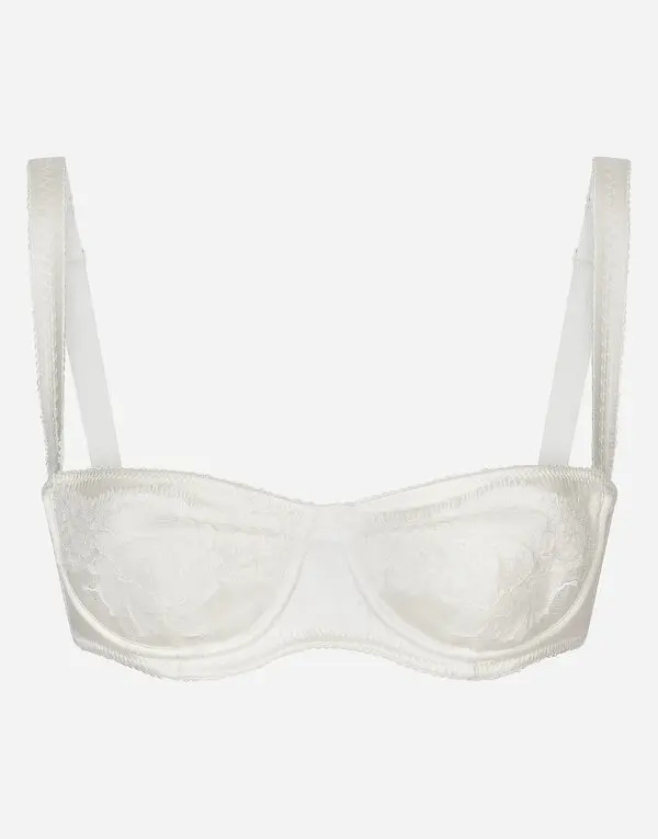 Dolce & Gabbana Semi-padded Satin Balconette Bra With Lace - White