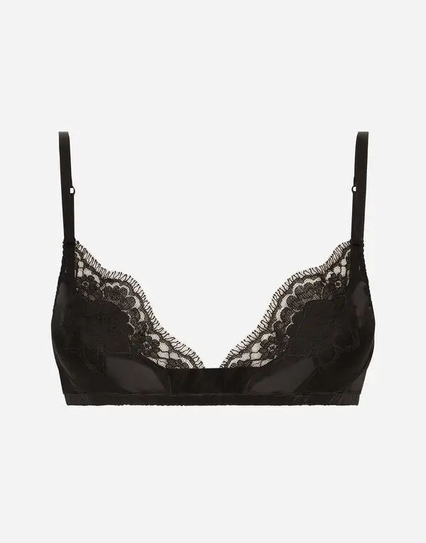 Dolce & Gabbana Soft Cut Satin Bra With Lace - Black