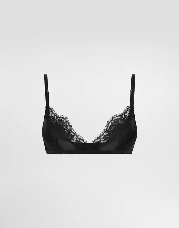 Dolce & Gabbana Soft Cut Satin Bra With Lace - Black