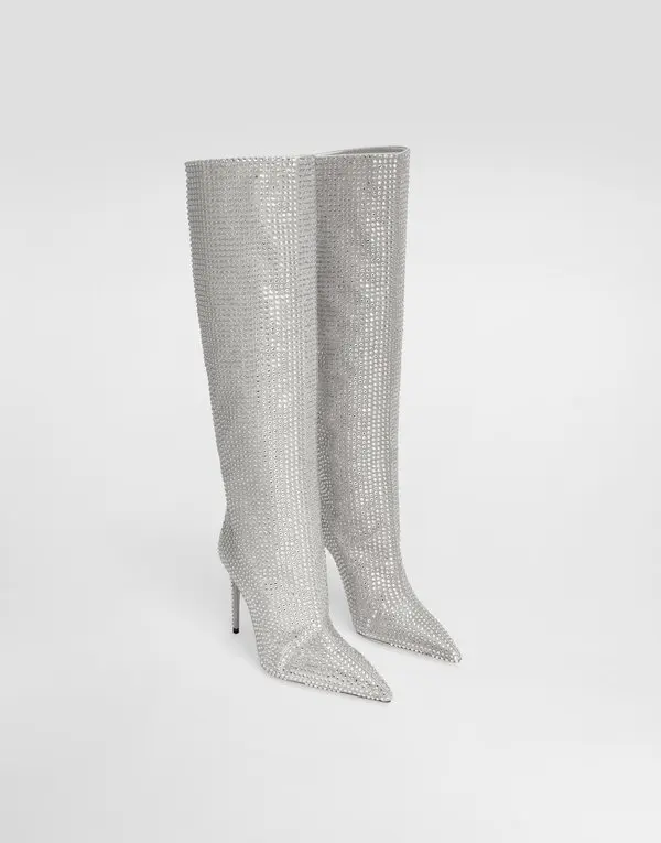 Dolce & Gabbana Lollo Rhinestone Boots - Grey