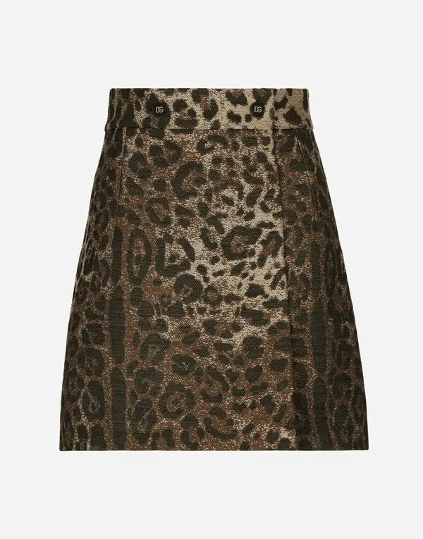 Dolce & Gabbana Jacquard Leopard Wool Skirt - Multicolor