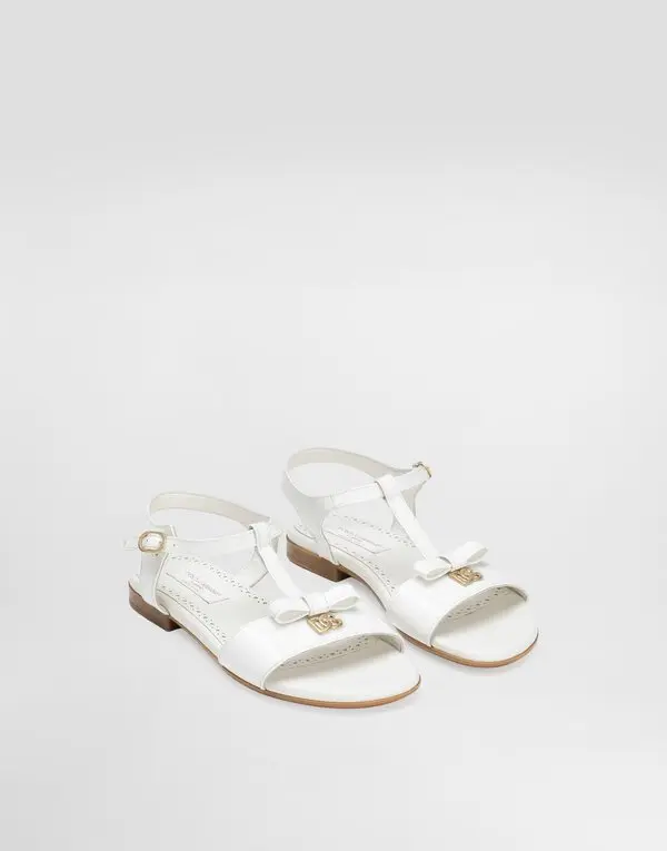 Dolce & Gabbana Patent Leather T-bar Sandals - White