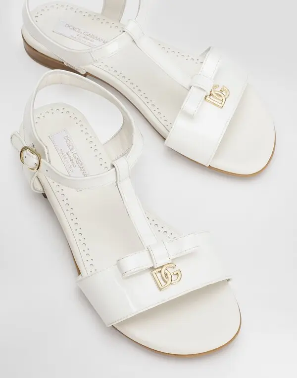 Dolce & Gabbana Patent Leather T-bar Sandals - White