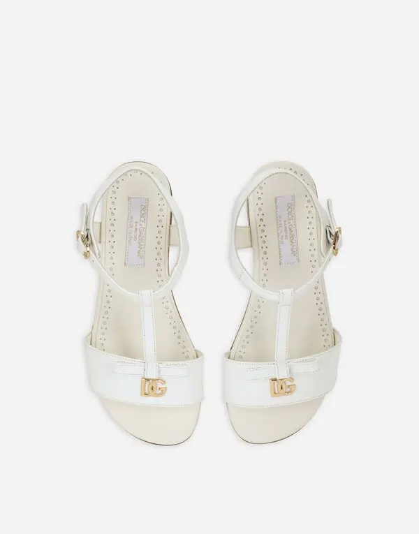 Dolce & Gabbana Patent Leather T-bar Sandals - White