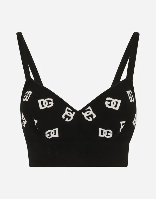 Dolce & Gabbana Viscose Bralette Top With Jacquard Dg Logo - Print