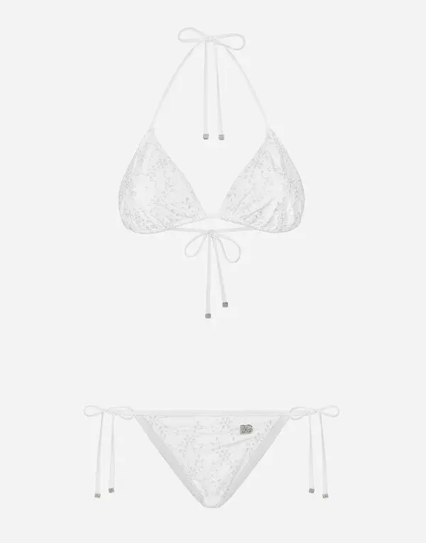 Dolce & Gabbana Broderie Anglaise Triangle Bikini - White