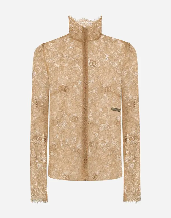 Dolce & Gabbana Floral Lace Turtleneck Blouse - Beige