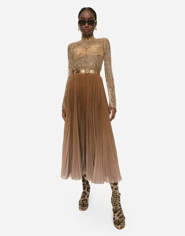 Dolce & Gabbana Floral Lace Turtleneck Blouse - Beige