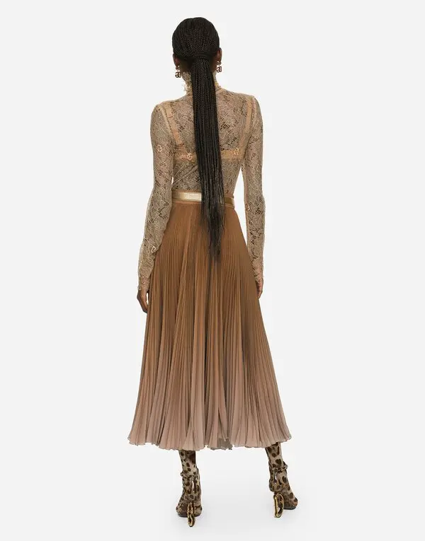 Dolce & Gabbana Floral Lace Turtleneck Blouse - Beige
