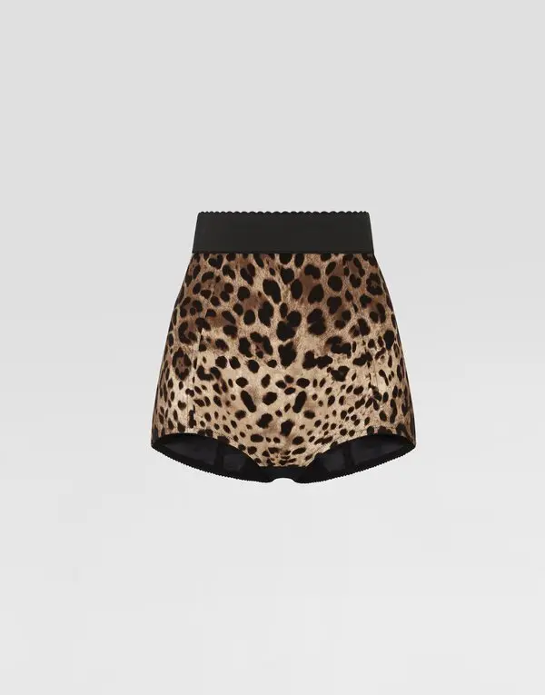 Dolce & Gabbana High-waisted Charmeuse Panties With Leopard Print - Multicolor