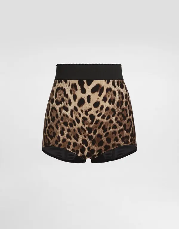 Dolce & Gabbana High-waisted Charmeuse Panties With Leopard Print - Multicolor