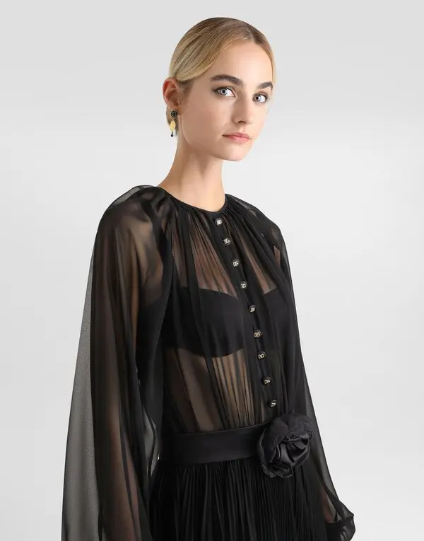 black silk babydoll dress Edith black duchesse silk babydoll dress with ecru silk bow  Maisoncleo