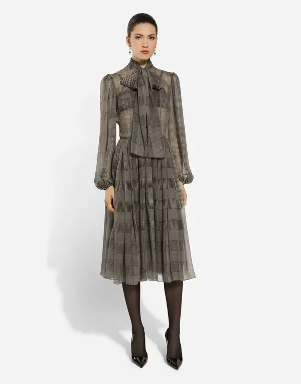 Dolce & Gabbana Silk Chiffon Glen Plaid Dress - Multicolor