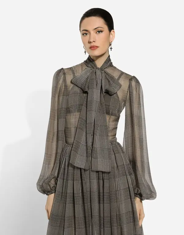 Dolce & Gabbana Silk Chiffon Glen Plaid Dress - Multicolor