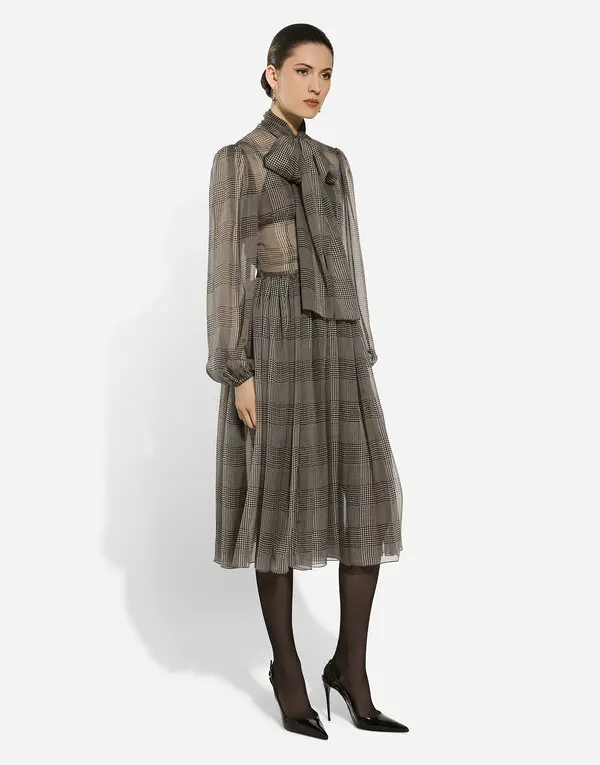 Dolce & Gabbana Silk Chiffon Glen Plaid Dress - Multicolor