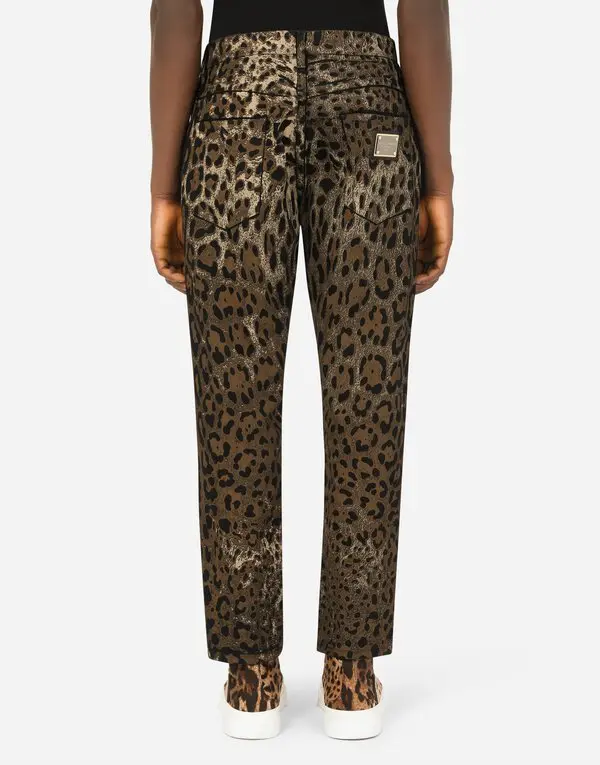 Dolce & Gabbana Five-pocket Loose Fit Leopard Print Jeans