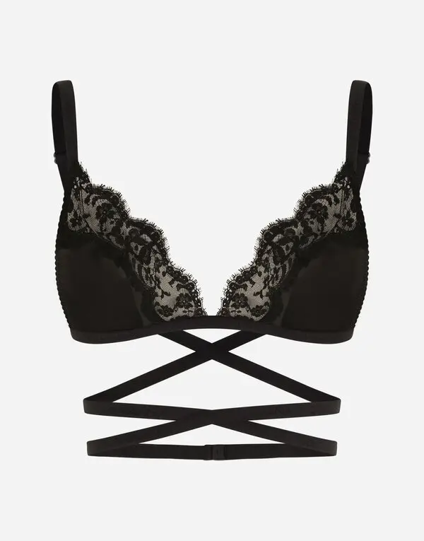 Dolce & Gabbana Satin And Lace Triangle Bra - Black