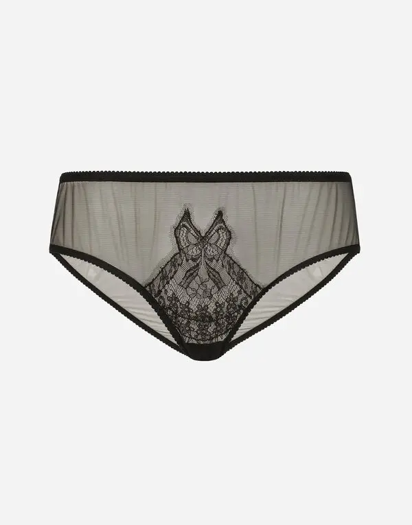 Dolce & Gabbana Tulle Briefs With Lace Inlay - Black