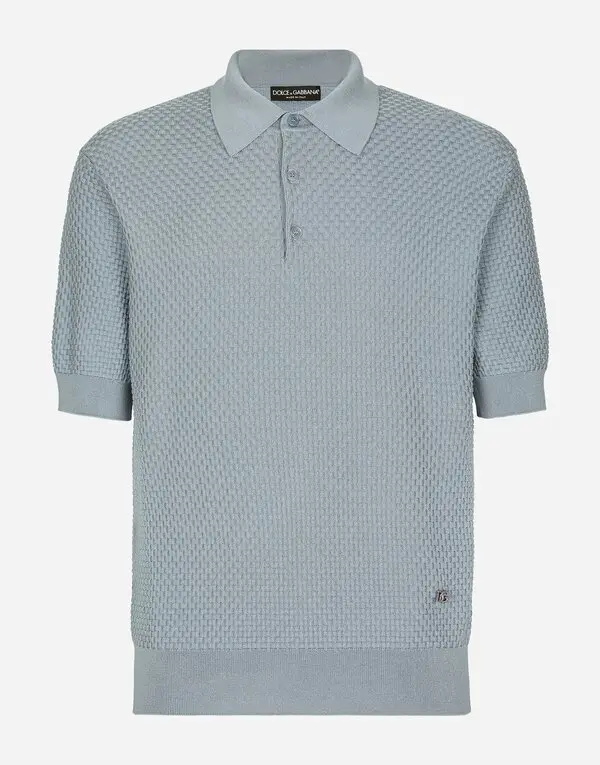 Dolce & Gabbana Stretch Cotton Polo-shirt With Dg Hardware - Azure