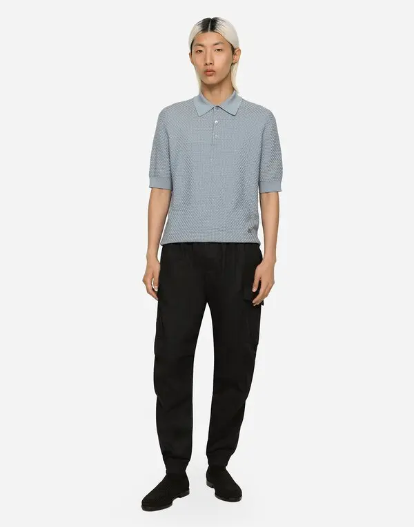 Dolce & Gabbana Stretch Cotton Polo-shirt With Dg Hardware - Azure