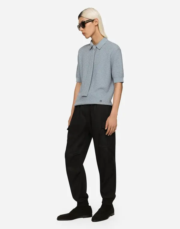 Dolce & Gabbana Stretch Cotton Polo-shirt With Dg Hardware - Azure