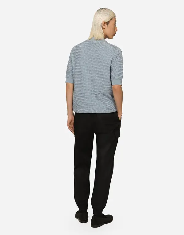 Dolce & Gabbana Stretch Cotton Polo-shirt With Dg Hardware - Azure
