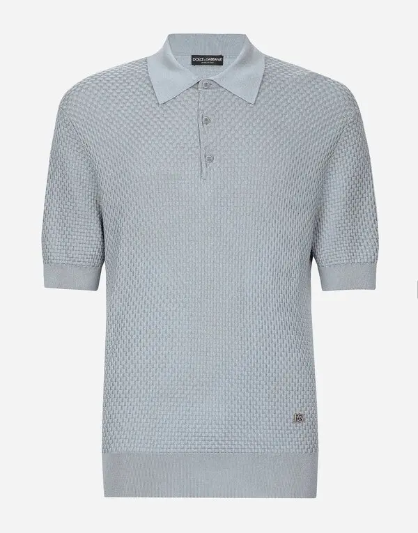Dolce & Gabbana Stretch Cotton Polo-shirt With Dg Hardware - Azure