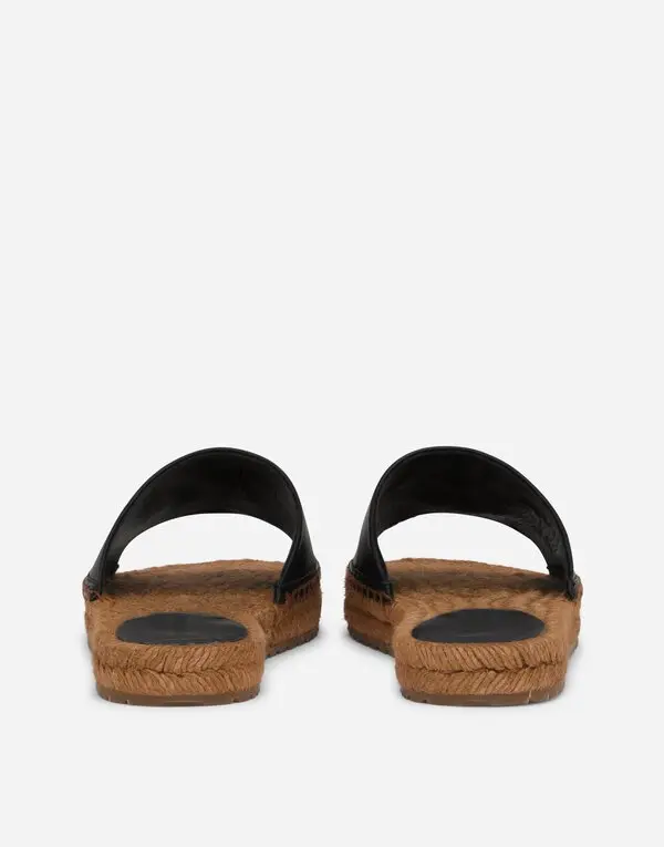 Dolce & Gabbana Nappa Leather Espadrille Sliders With Dg Logo - Black