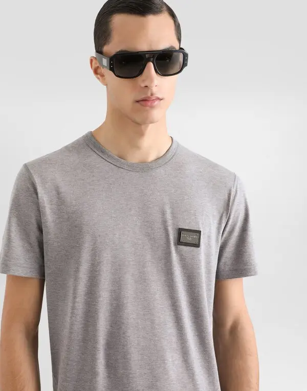 Dolce & Gabbana Cotton T-shirt With Branded Tag - Grey
