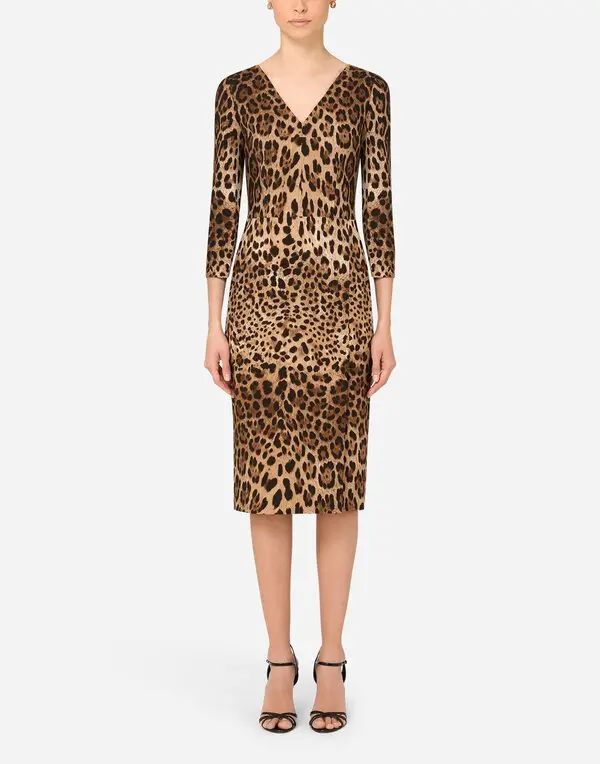 Dolce & Gabbana Leopard-print Cady Midi Dress - Multicolor