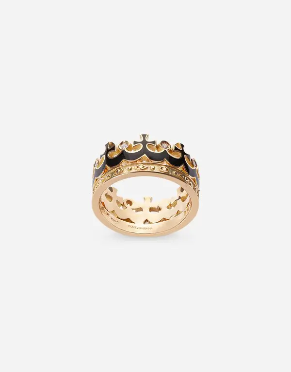 Dolce & Gabbana Crown Ring With Black Enamel And Diamonds - Gold