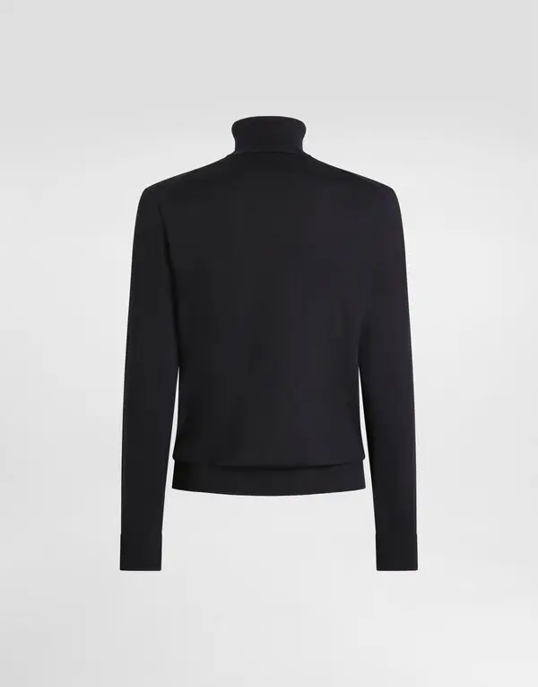 Dolce & Gabbana Wool Turtle-neck Sweater With Branded Tag - Blue