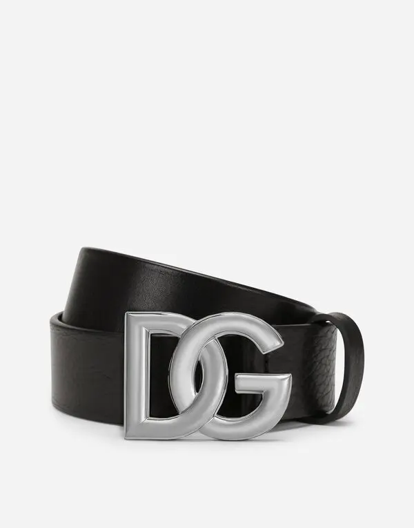 Dolce & Gabbana Tumbled Leather Belt With Dg Logo Buckle - Black