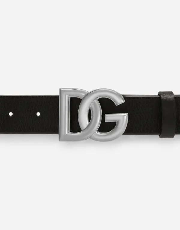 Dolce & Gabbana Tumbled Leather Belt With Dg Logo Buckle - Black